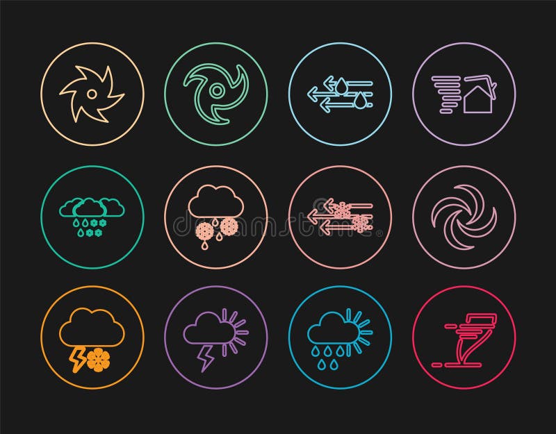 Set Line Tornado, Wind and Rain, Cloud with Snow, and Icon. Vector ... Set Line Tornado, Wind and Rain, Cloud with Snow, and Icon. Vector ...