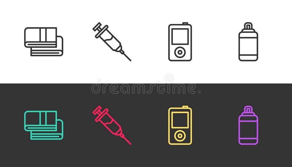 Set Line Towel Stack, Doping Syringe, Music Player and Punching Bag on ...