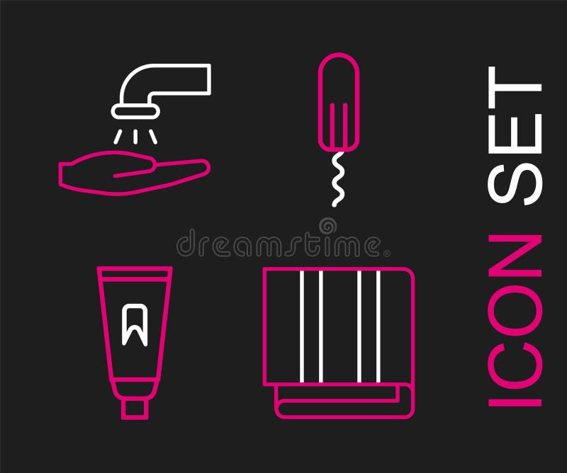 Set Line Towel Stack, Tube of Toothpaste, Sanitary Tampon and Washing ...