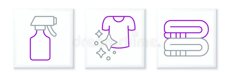 Set Line Towel Stack, Water Spray Bottle and Drying Clothes Icon ...