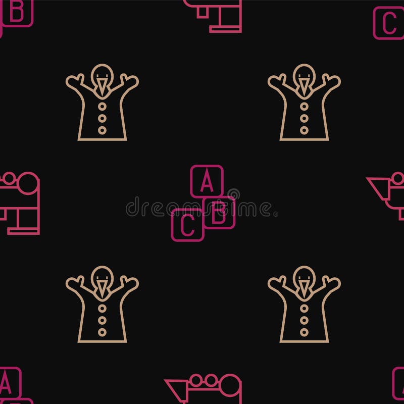 Set Line Toy Train, Puppet Doll on Hand and ABC Blocks on Seamless ...