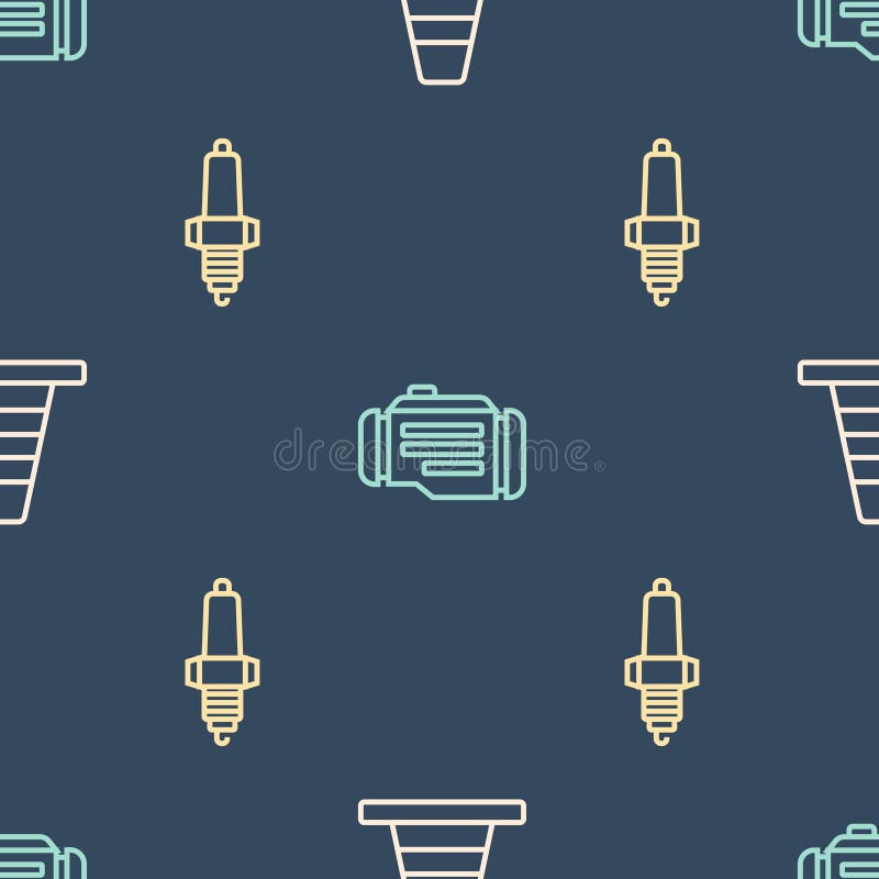 Set Line Traffic Cone, Car Spark Plug and Check Engine on Seamless ...