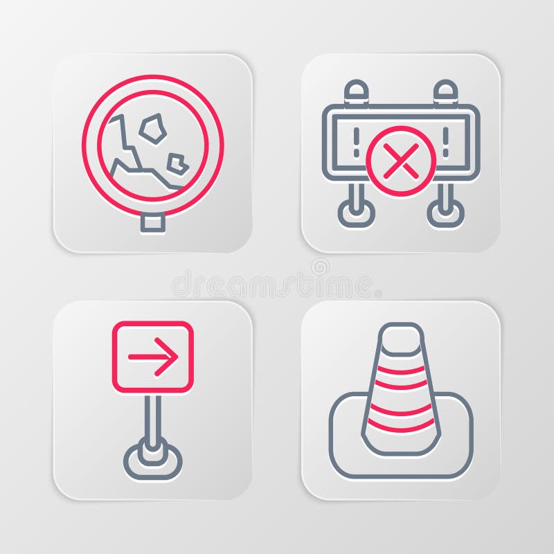 Set Line Traffic Cone, Sign Turn Right, Road Barrier and Warning ...