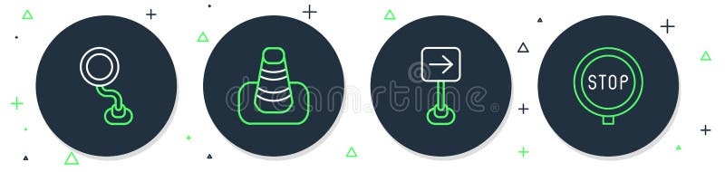 Set Line Traffic Cone, Sign Turn Right, Road Traffic and Stop Icon ...