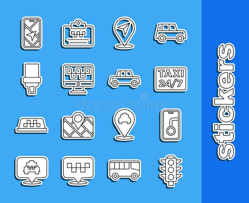 Set Line Traffic Light, City Map Navigation, Location with Taxi ... Set Line Traffic Light, City Map Navigation, Location with Taxi ...
