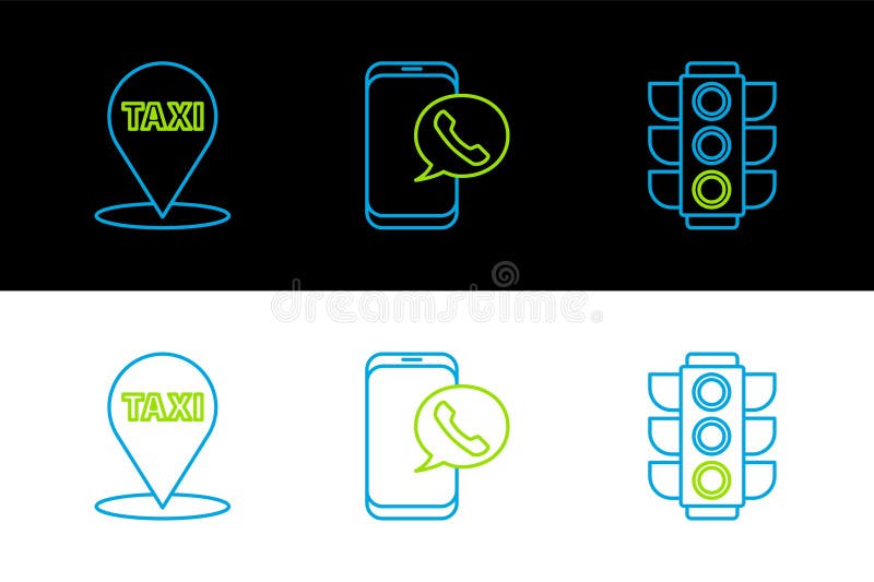 Set Line Traffic Light, Map Pointer with Taxi and Taxi Call Telephone ...