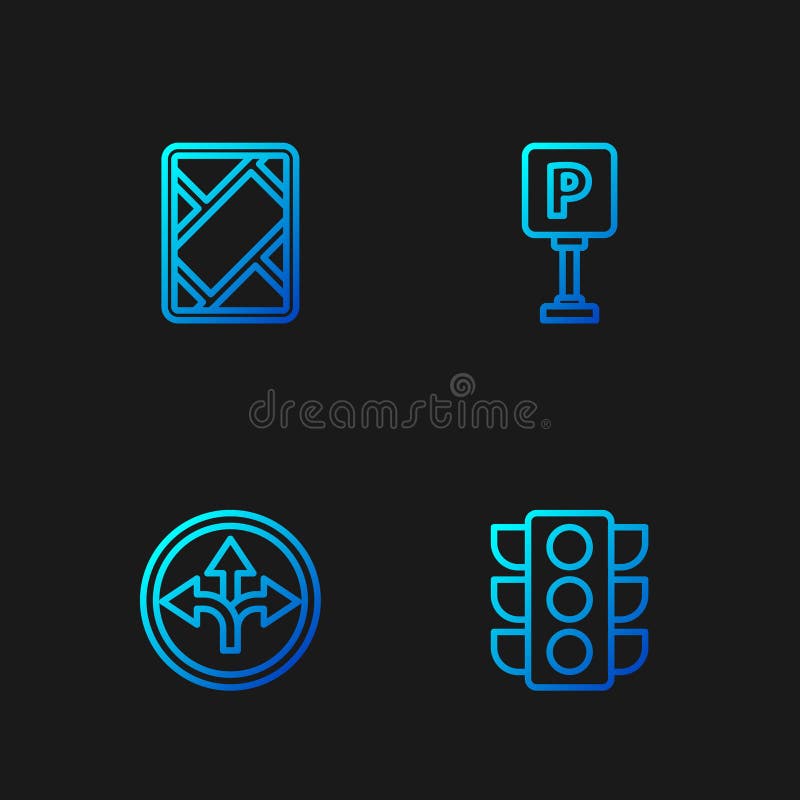 Set Line Traffic Light, Road Traffic Sign, Gps Device with Map and ...