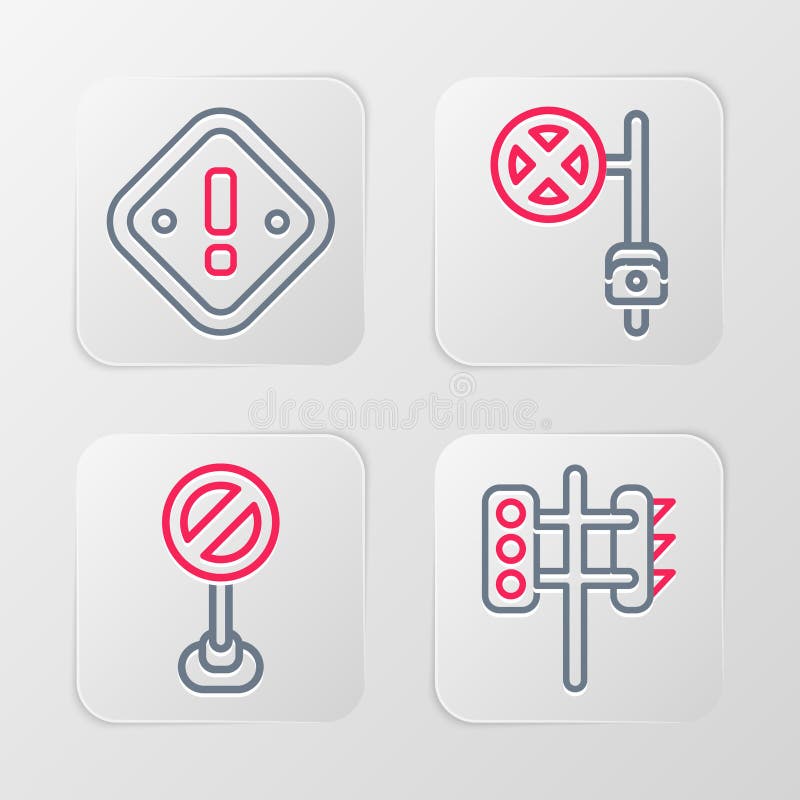 Set Line Traffic Light, Stop Sign, with Camera and Exclamation Mark in ...