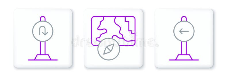Set Line Traffic Sign Turn Left, Turn Back Road and City Map Navigation ...