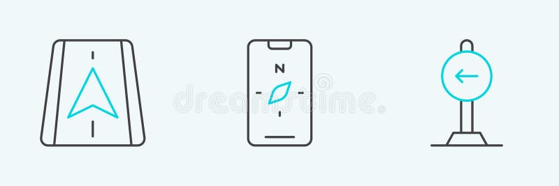 Set Line Traffic Sign Turn Left, City Map Navigation and Compass Mobile ...