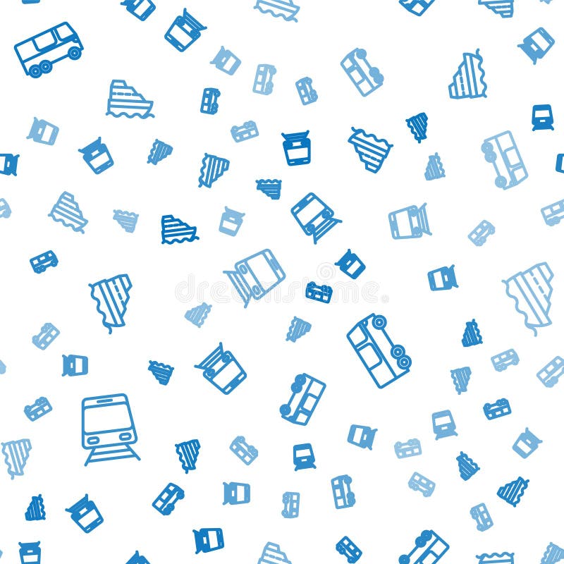 Set Line Train and Railway, Bus and Cruise Ship on Seamless Pattern ...