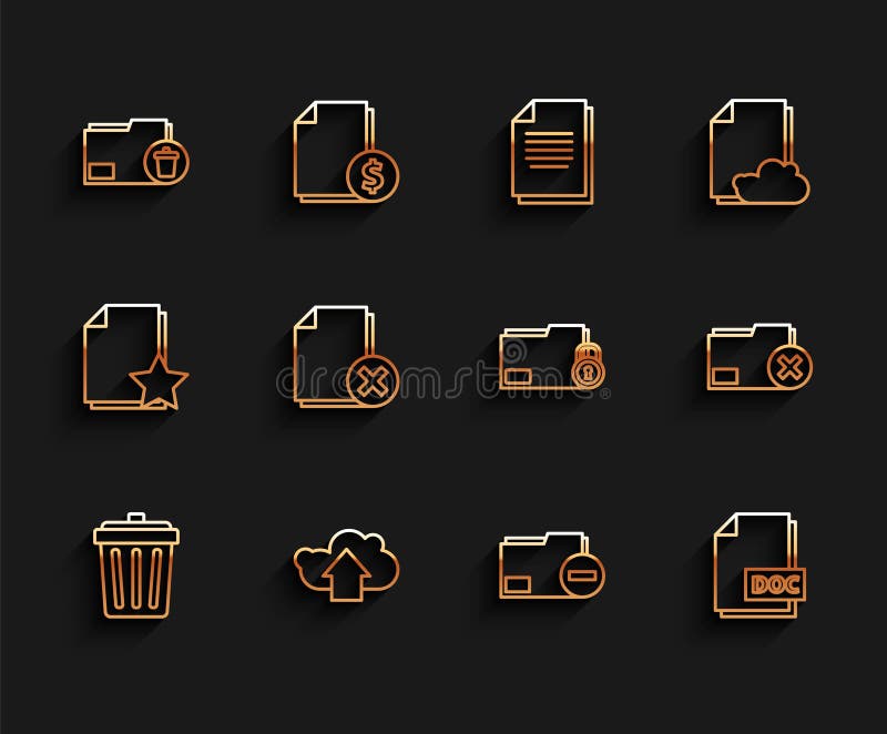 Set Line Trash Can, Cloud Upload, Delete Folder, Document with Minus ... Set Line Trash Can, Cloud Upload, Delete Folder, Document with Minus ...