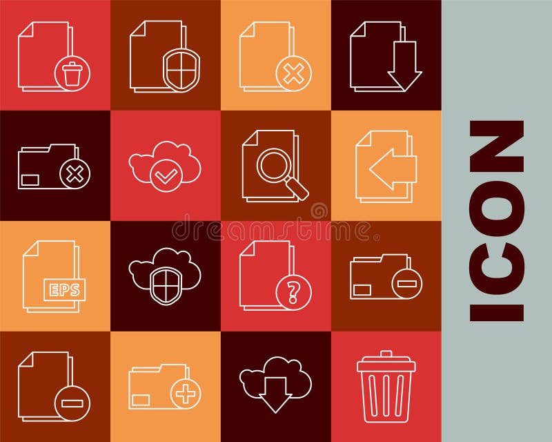 Set Line Trash Can, Document Folder with Minus, Next Page Arrow, Delete ... Set Line Trash Can, Document Folder with Minus, Next Page Arrow, Delete ...
