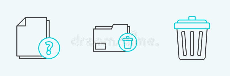 Set Line Trash Can, Unknown Document and Delete Folder Icon. Vector Stock Illustration ...