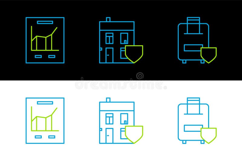 Set Line Traveling Baggage Insurance, Document with Graph Chart and ...