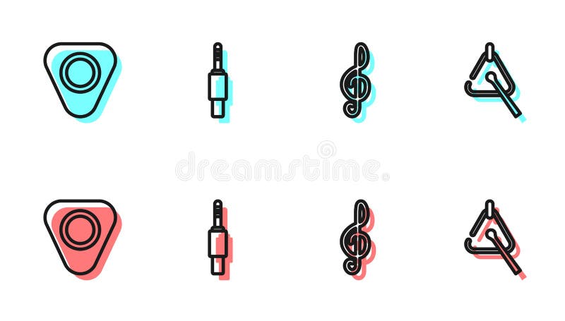 Set Line Treble Clef, Guitar Pick, Audio Jack and Triangle Icon. Vector ...