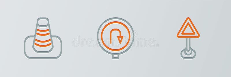 Set Line Triangle Warning Blank, Traffic Cone and Turn Back Road Sign ...