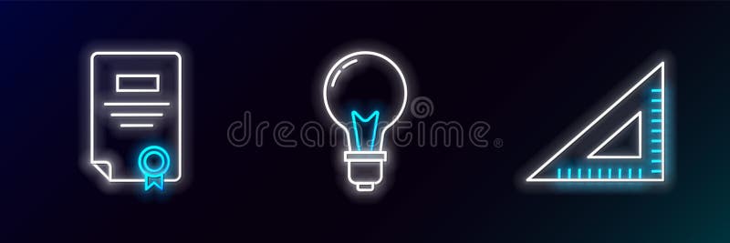 Set Line Triangular Ruler, Certificate Template and Light Bulb with ...