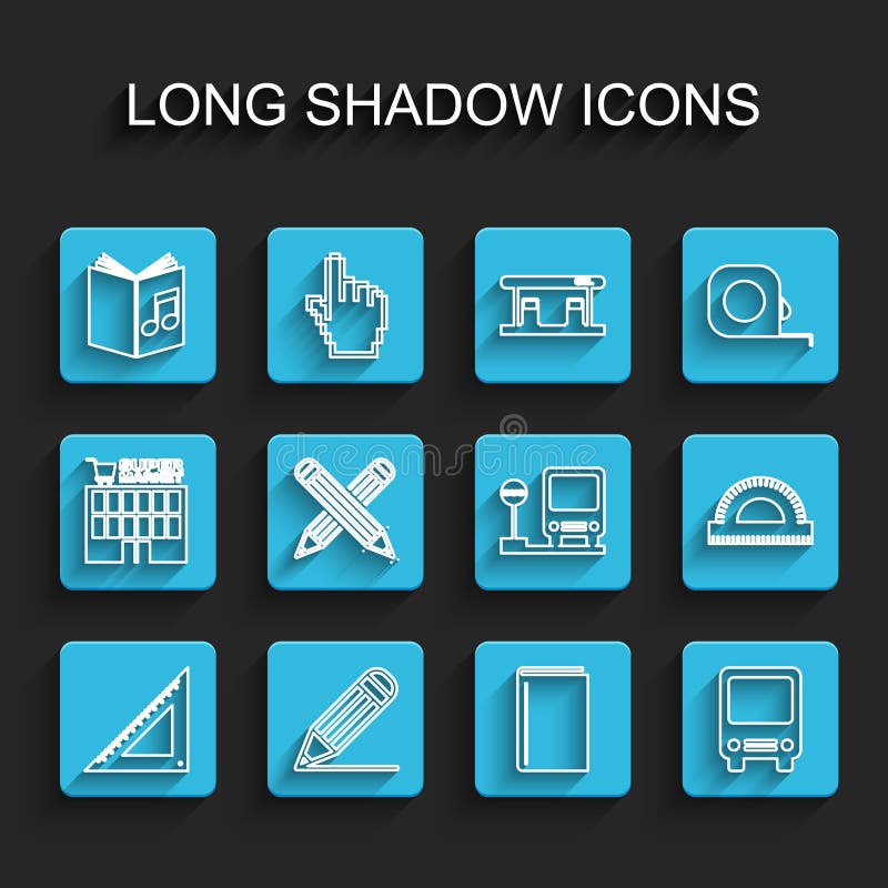 Set Line Triangular Ruler, Pencil and Line, Audio Book, Book, Bus ...