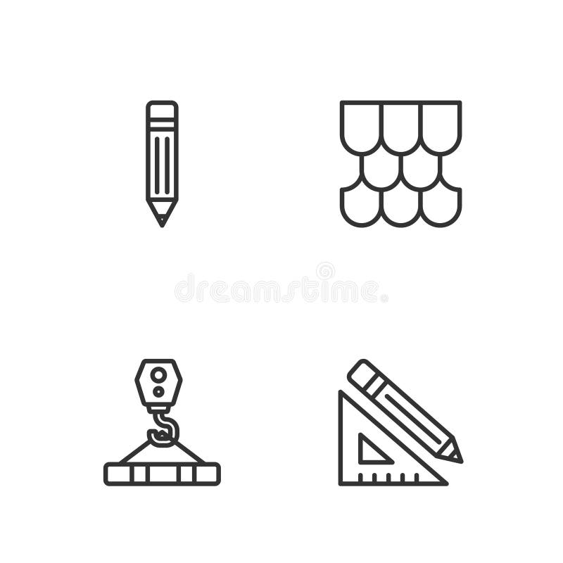 Set Line Triangular Ruler and Pencil, Crane Hook, Pencil with Eraser ...