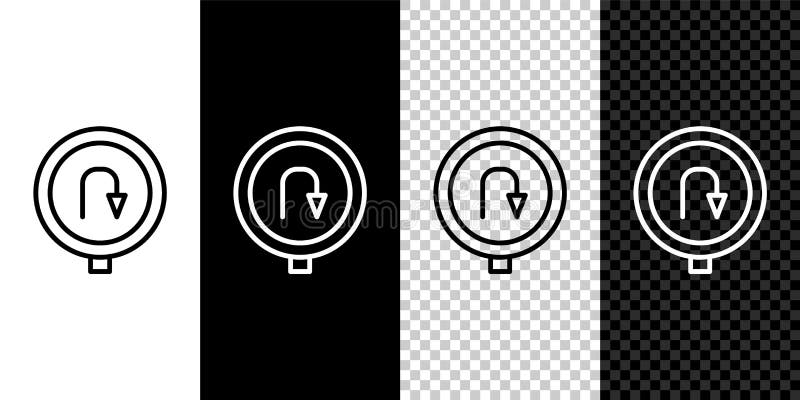 Set Line Turn Back Road Icon Isolated on Black and White, Transparent ...