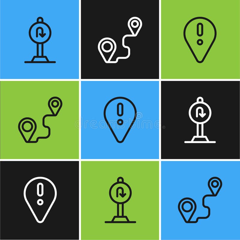 Set Line Turn Back Road Sign, Location with Exclamation Mark and Route ...