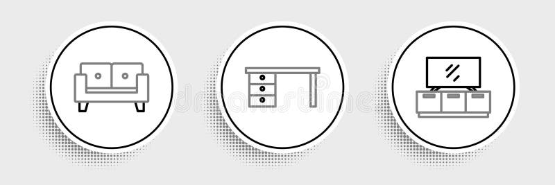 Set Line TV Table Stand, Sofa and Office Desk Icon. Vector Stock ...