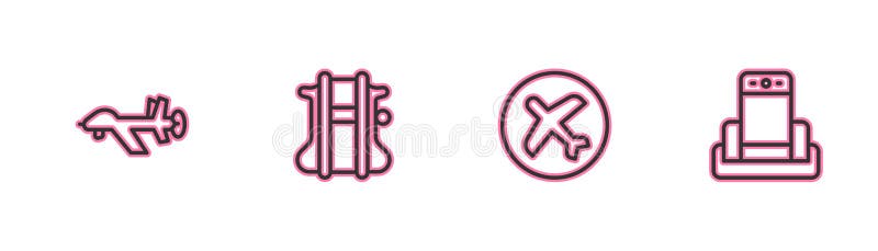 Set Line UAV Drone, Plane, Parachute and Metal Detector in Airport Icon ...