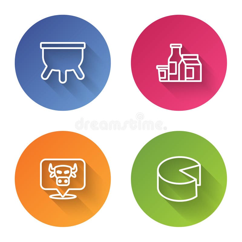 Set Line Udder, Milk Product, Cow Head and Cheese. Color Circle Button ...