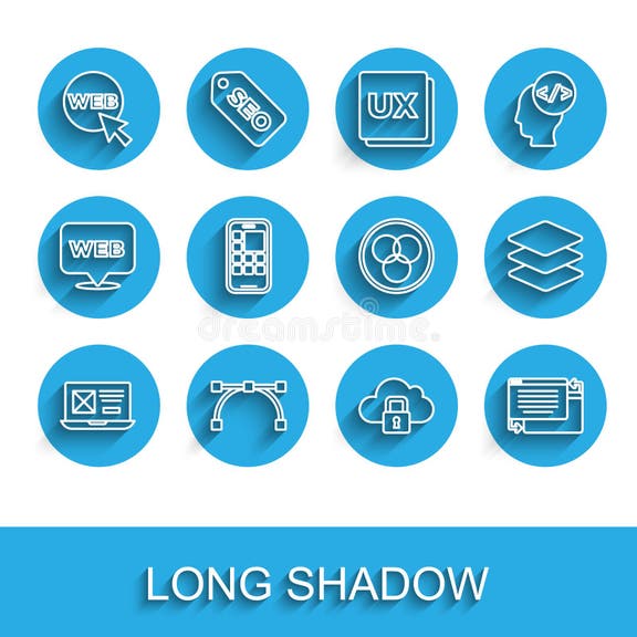 Set Line UI or UX Design, Bezier Curve, Web and Graphic, Cloud Computing Lock, Mobile Apps ...