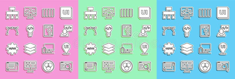 Set Line Ui Or Ux Design Front End Development Color Palette Guide Bezier Curve Site Map And