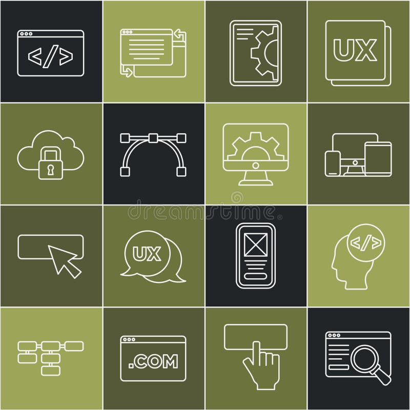 Set Line Ui Or Ux Design Front End Development Monitor Mobile Tablet Web Bezier Curve