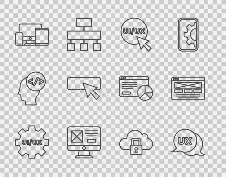 Set Line UI or UX Design, Monitor, Mobile, Tablet, Cloud Computing Lock and Icon. Vector Stock ...
