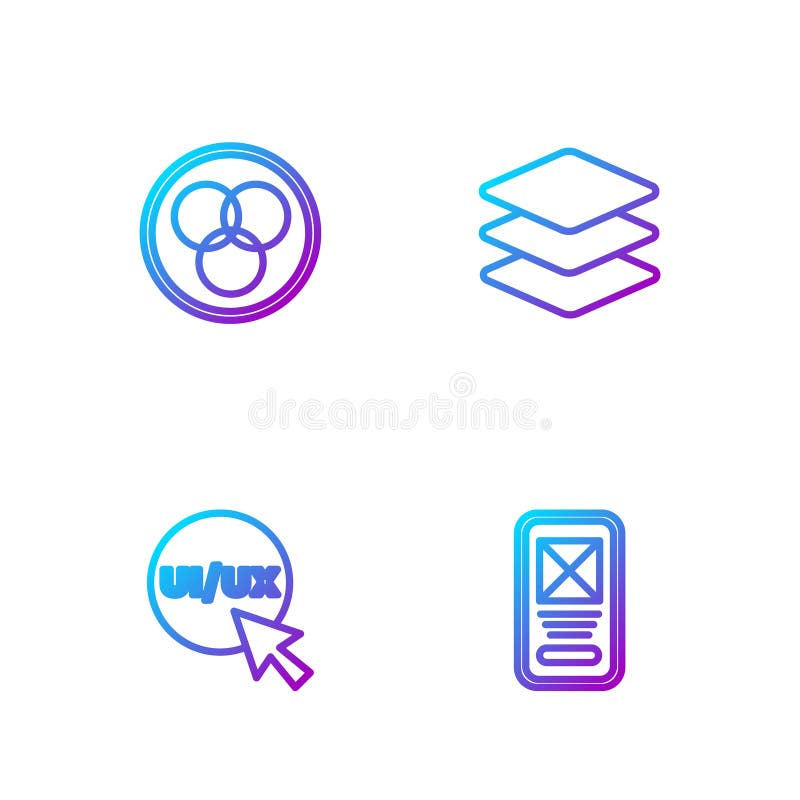 Set Line UI or UX Design, , RGB and CMYK Color Mixing and Layers. Gradient Color Icons Stock ...