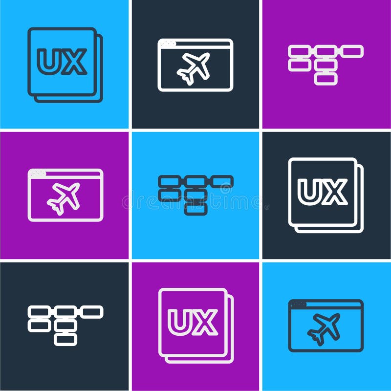 Set Line UI or UX Design, Site Map and Website Template Icon. Vector ...