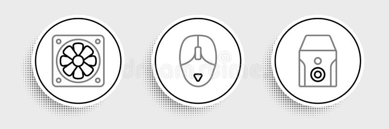 Set Line Uninterruptible Power Supply, Computer Cooler and Mouse Icon ...