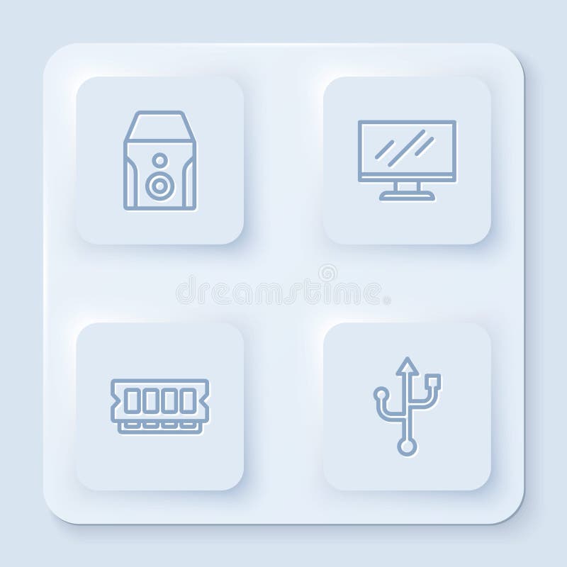 Set Line Uninterruptible Power Supply, Computer Monitor Screen, RAM, Random Access Memory and ...