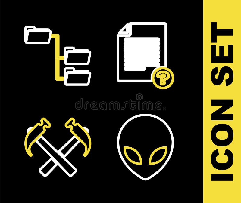 Set Line Unknown Document, Alien, Two Crossed Hammers and Folder Tree ... Set Line Unknown Document, Alien, Two Crossed Hammers and Folder Tree ...