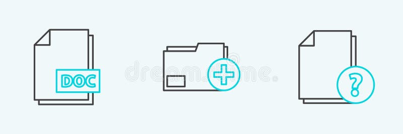 Set Line Unknown Document, DOC File and Add New Folder Icon. Vector ... Set Line Unknown Document, DOC File and Add New Folder Icon. Vector ...