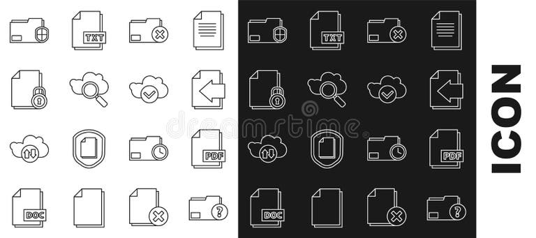 Set Line Unknown Document Folder, PDF File, Next Page Arrow, Delete, Search Cloud Computing ...