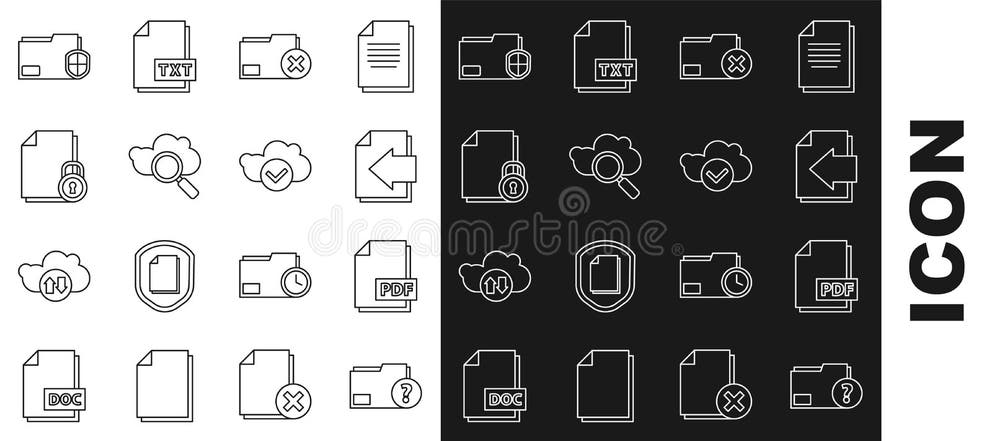 Set Line Unknown Document Folder, PDF File, Next Page Arrow, Delete, Search Cloud Computing ...