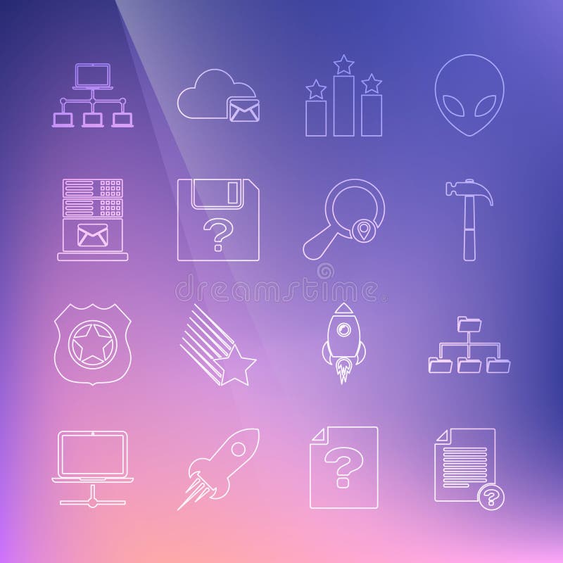 Set Line Unknown Document, Folder Tree, Hammer, Ranking Star, Mail ... Set Line Unknown Document, Folder Tree, Hammer, Ranking Star, Mail ...