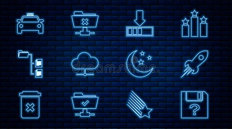 Set Line Unknown Document, Rocket Ship with Fire, Loading, Network Cloud Connection, Folder Tree ...