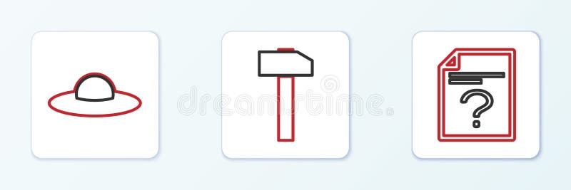 Set Line Unknown Document, UFO Flying Spaceship and Hammer Icon. Vector ... Set Line Unknown Document, UFO Flying Spaceship and Hammer Icon. Vector ...