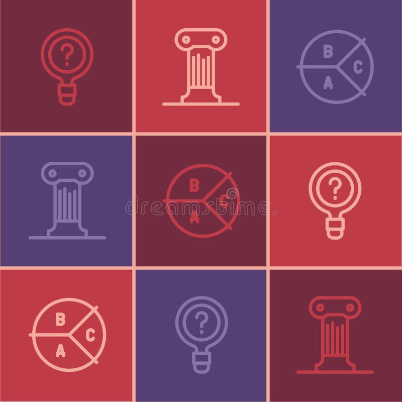 Set Line Unknown Search, Pie Chart Infographic and Law Pillar Icon ...