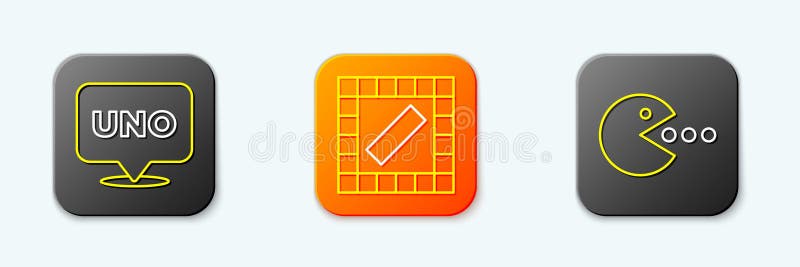 Set Line Uno Card Game, Board and Pacman with Eat Icon. Vector Stock ...
