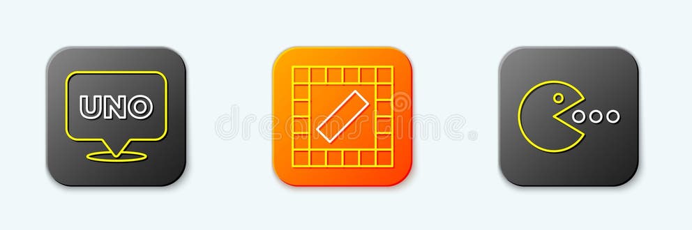 Set Line Uno Card Game, Board and Pacman with Eat Icon. Vector Stock ...