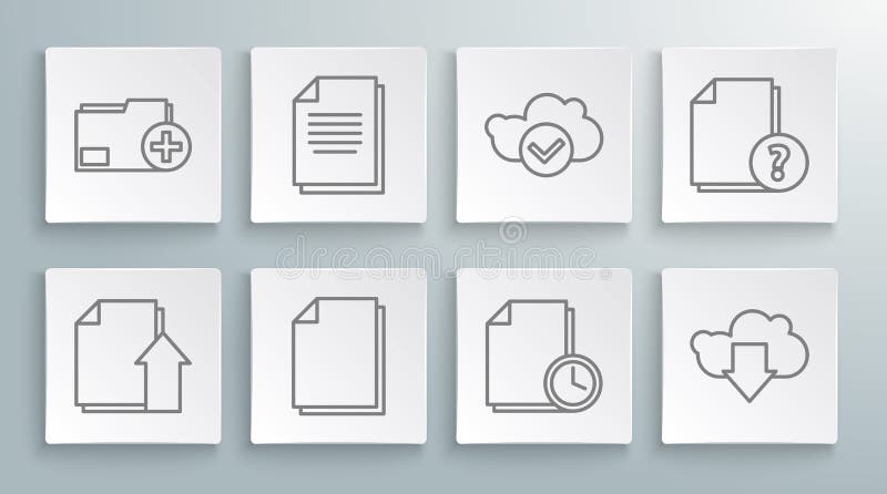 Set Line Upload File Document, Document, with Clock, Cloud Download ... Set Line Upload File Document, Document, with Clock, Cloud Download ...