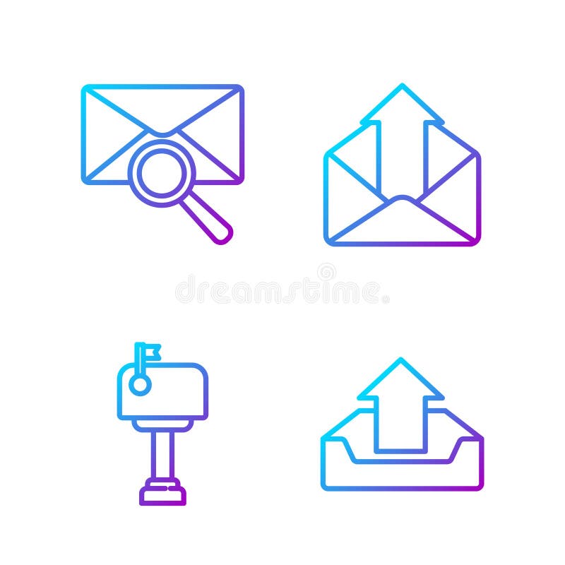 Set Line Upload Inbox, Mail Box, Envelope with Magnifying Glass and ... Set Line Upload Inbox, Mail Box, Envelope with Magnifying Glass and ...