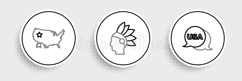 Set Line USA Independence Day, Map and Native American Indian Icon ...